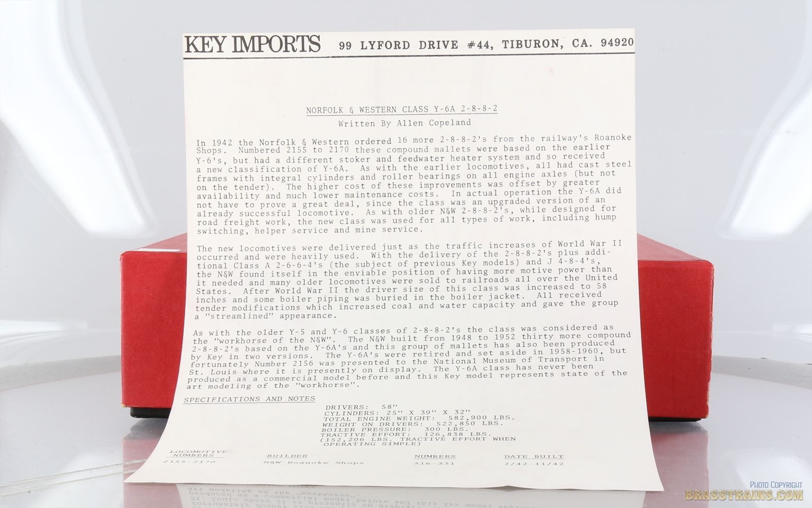 HO Brass Model - Key N&W Norfolk & Western Y6a 2-8-8-2 - Classic ...