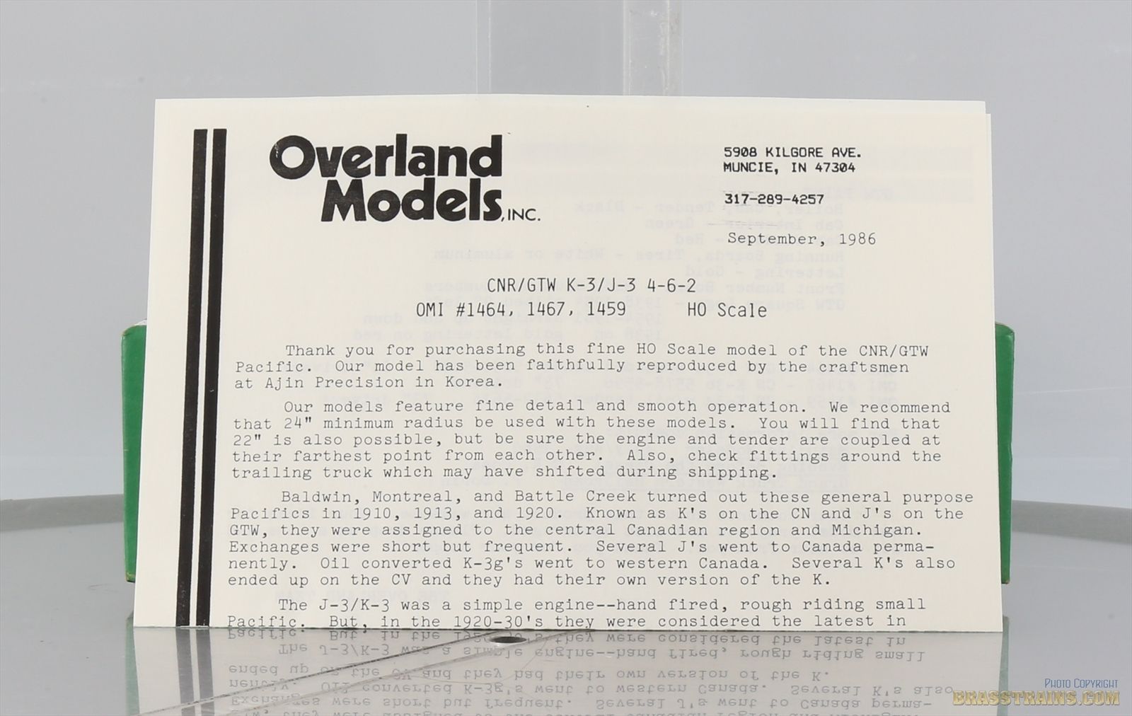 HO Brass Model - OMI 1464 GTW Grand Trunk J3a 4-6-2 #5030-5048 - Unpainted