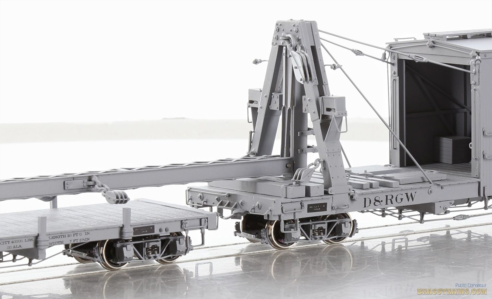 Sn3 Brass Model - DP D&RGW Rio Grande Derrick OP & Idler Flat #06063 - F/P