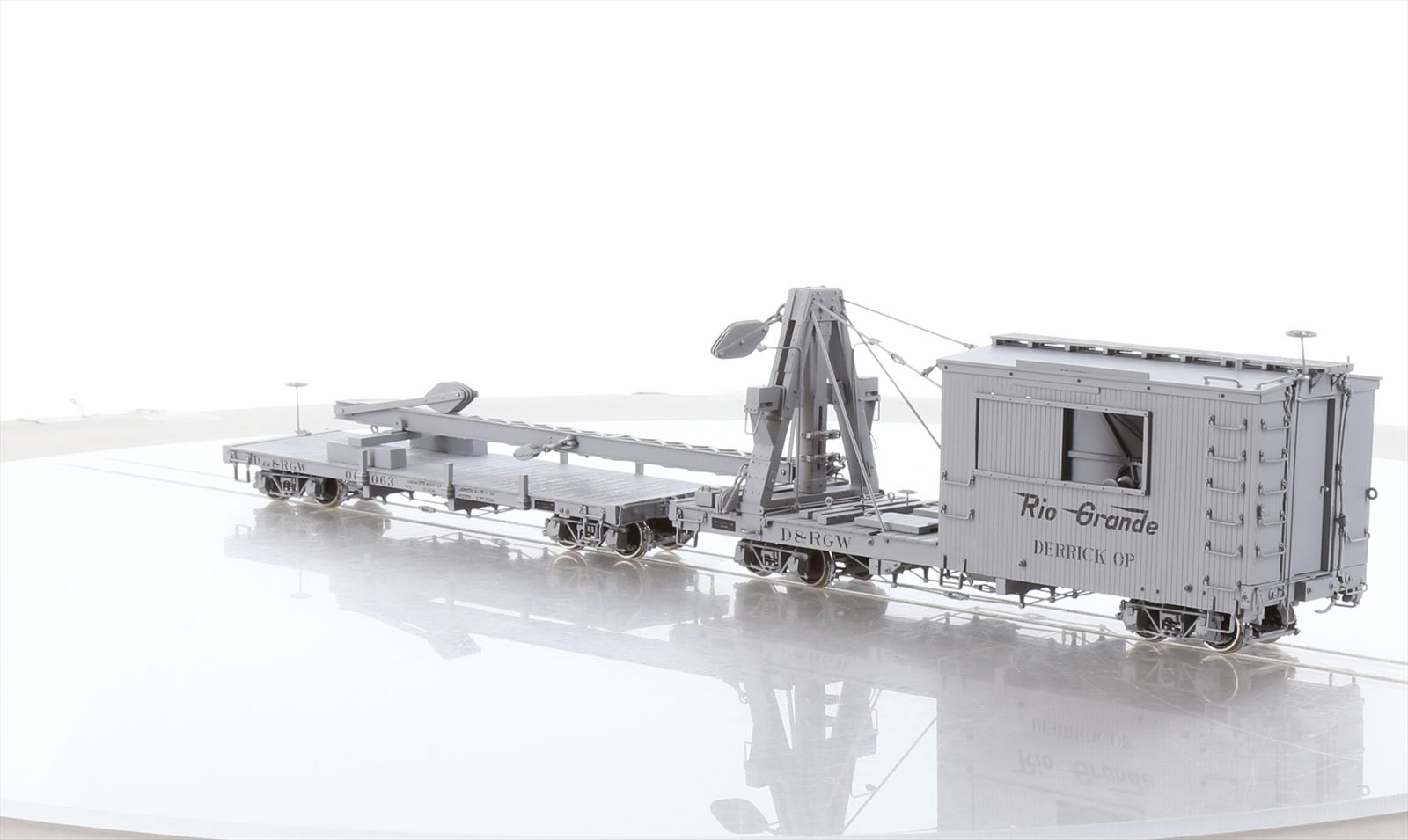 Sn3 Brass Model - DP D&RGW Rio Grande Derrick OP & Idler Flat #06063 - F/P