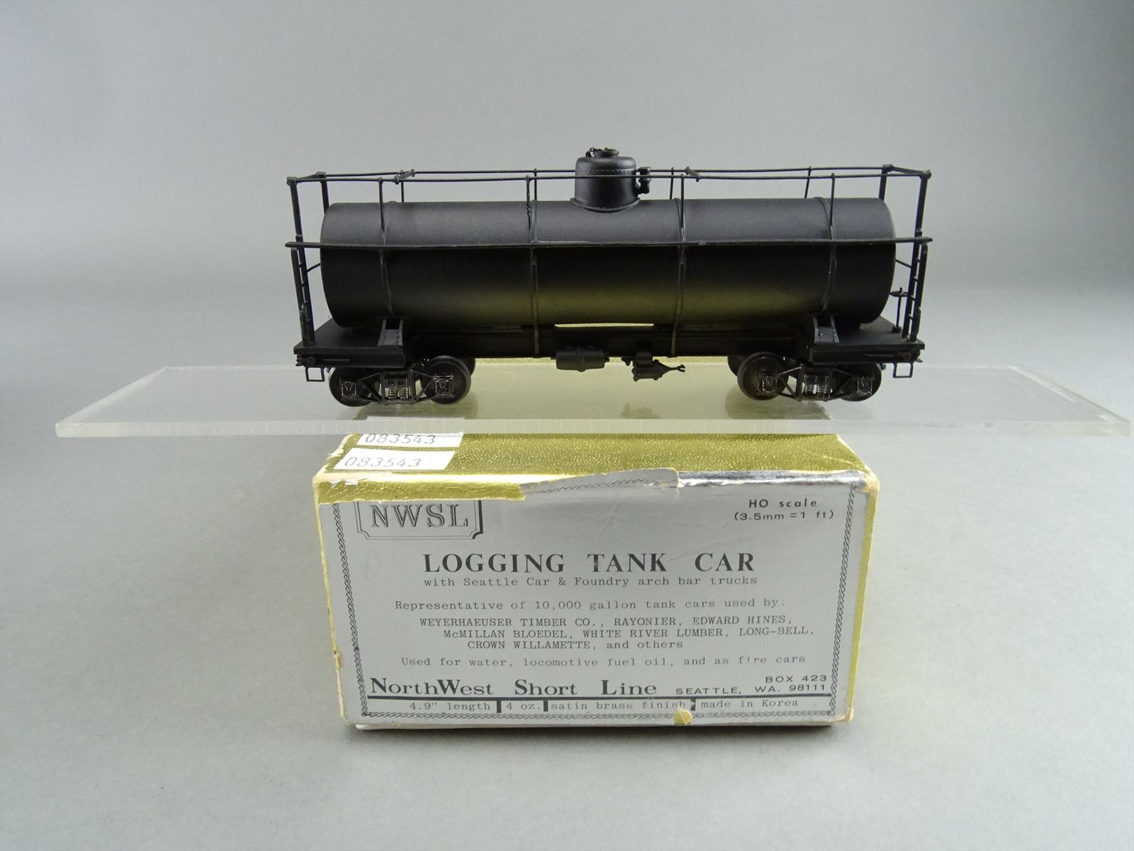 HO Brass Model - NWSL 10,000 GAL Logging Tank Car - Custom