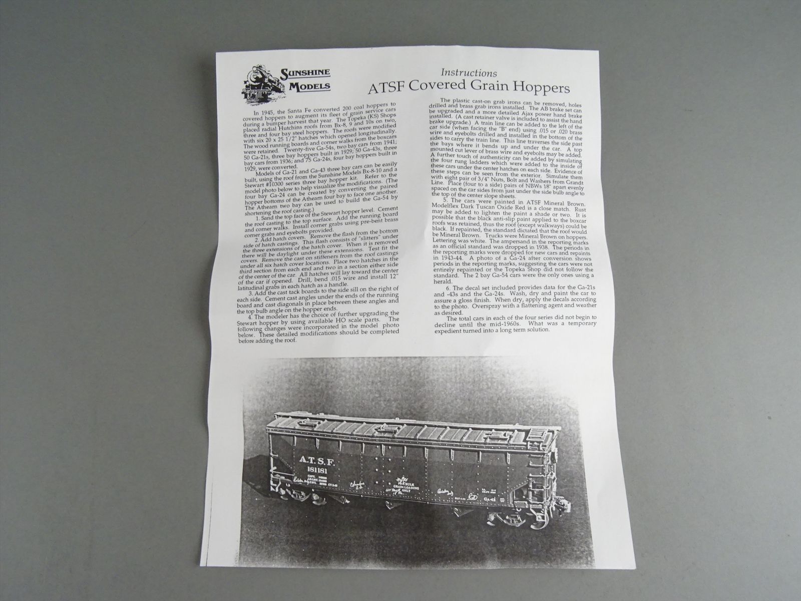 HO Model Freight Car - Sunshine Models Kit #M-1 - ATSF - Grain Hopper Roofs