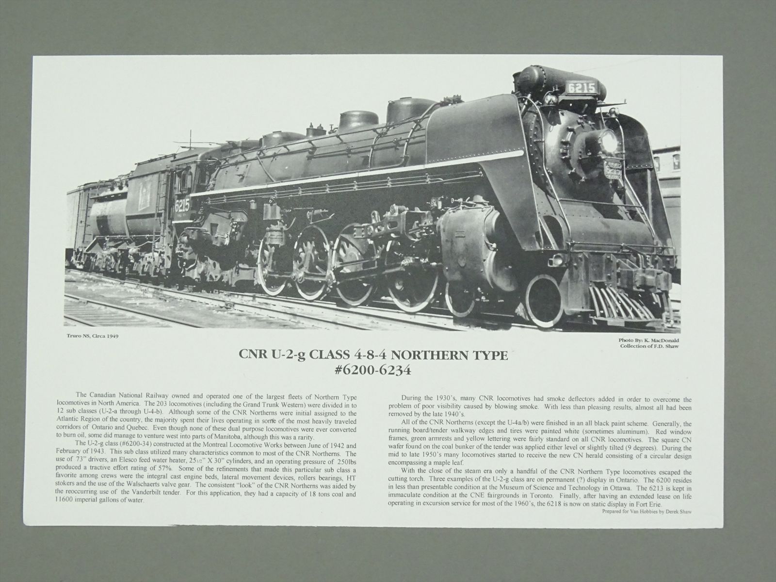 HO Brass Model - VH Van Hobbies CNR Canadian National U2g 4-8-4 #6205 - F/P