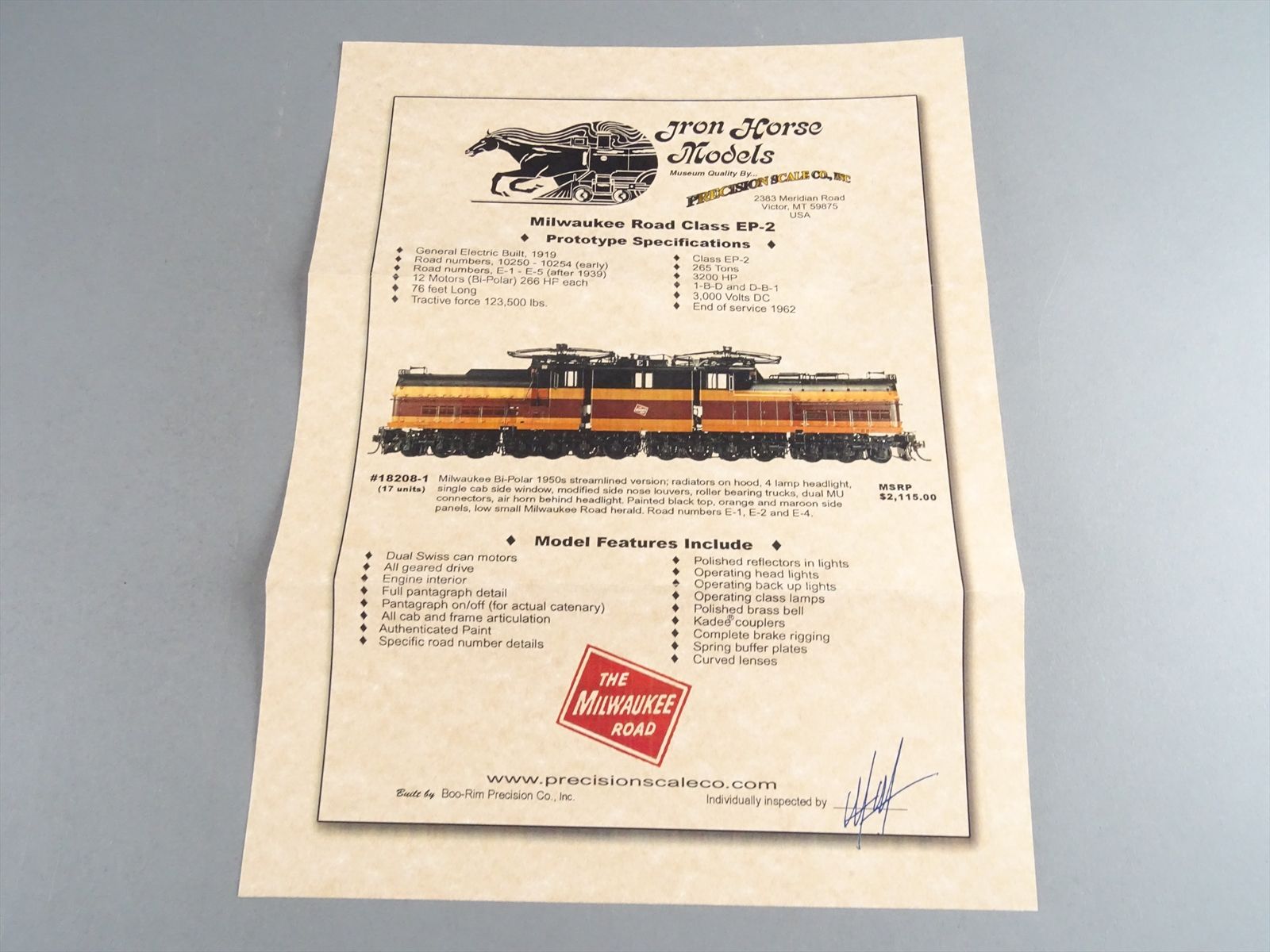 HO Brass Model - PSC 18208-1 Milwaukee EP-2 Bipolar Streamlined Nose #E ...