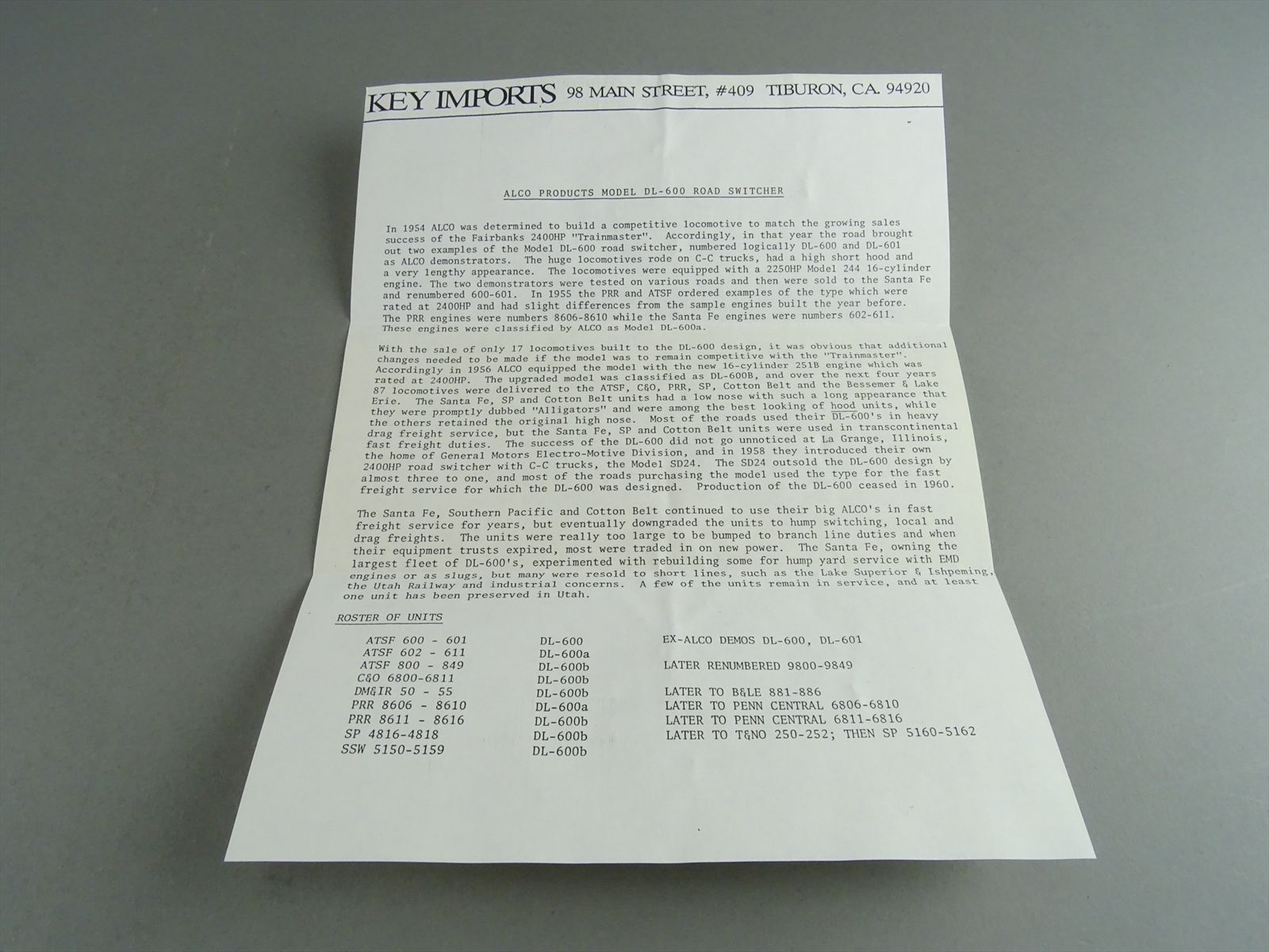 HO Brass Model Train - KEY CS#69 SP Southern Pacific ALCO RSD-15 DL-600B Diesel No