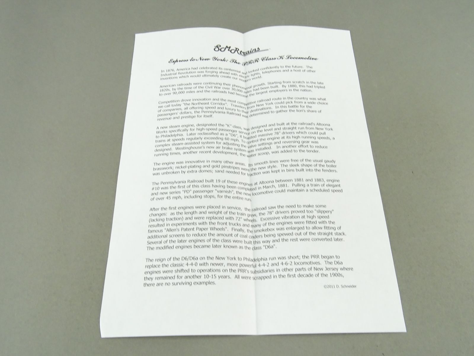 O Brass Model 2-Rail - SMR PRR Pennsylvania Class K D6 4-4-0 1881 ...