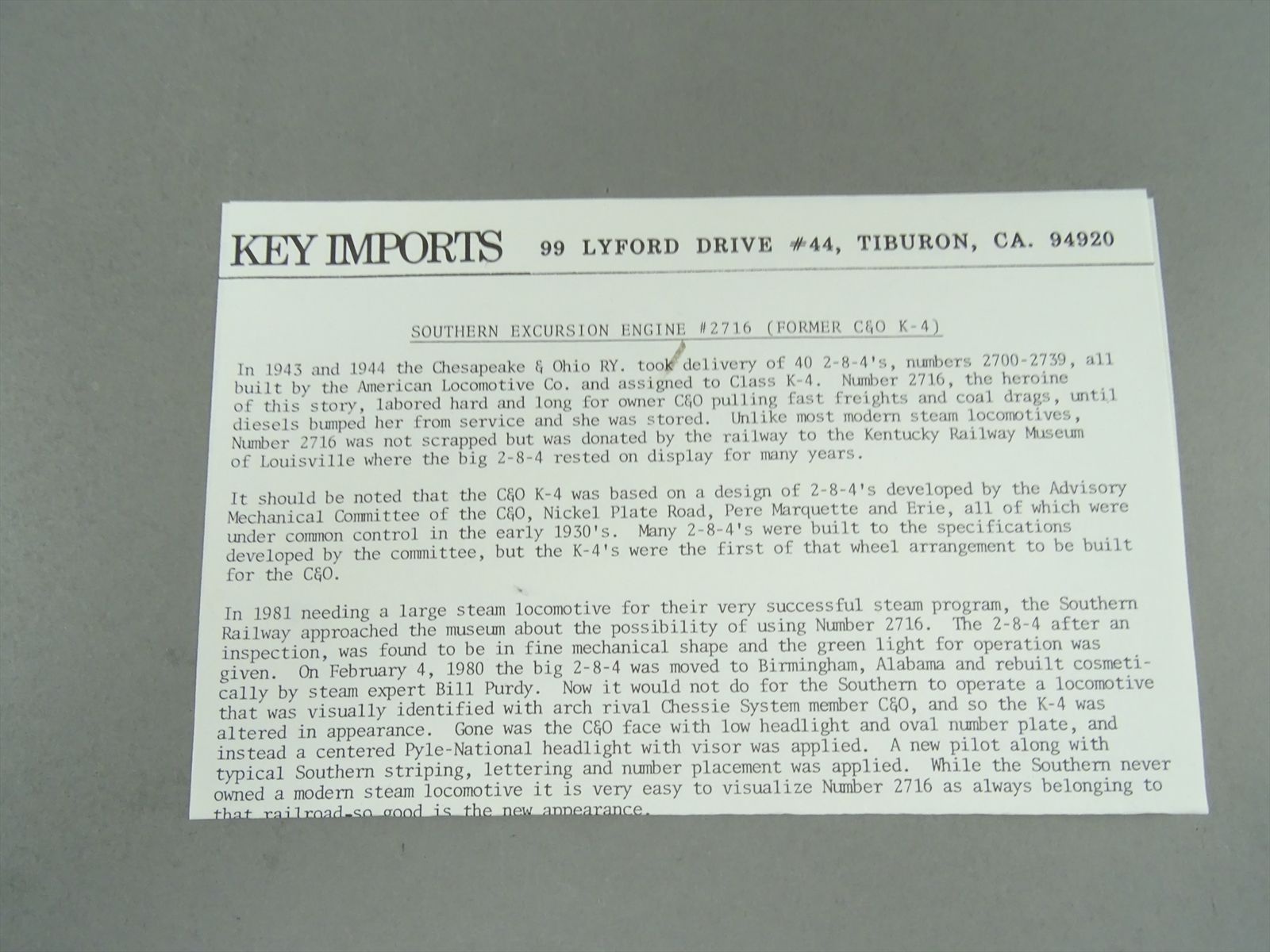 HO Brass Model - Key SOU Southern 2-8-4 2716 Class - Unpainted - 1983 ...