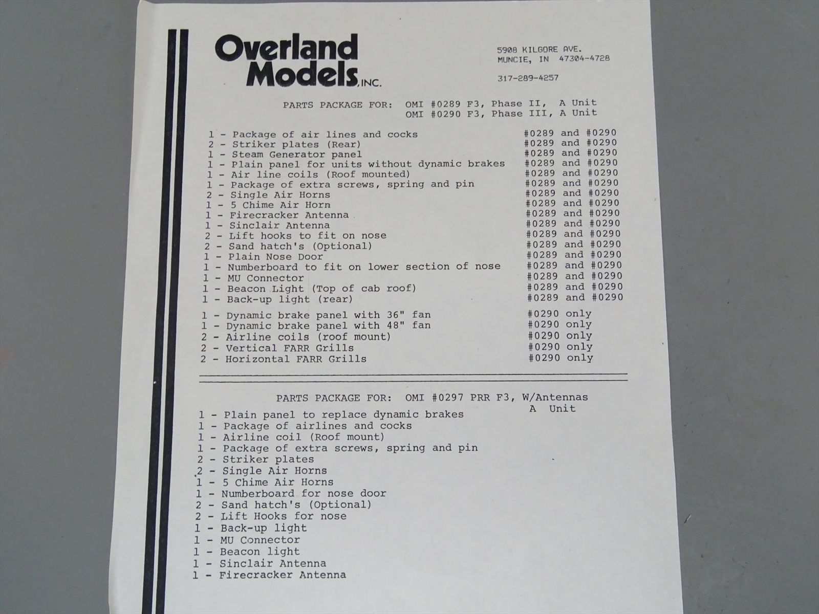 O Brass Model - OMI 0297 PRR Pennsylvania EMD F3 A Unit Phase III ...