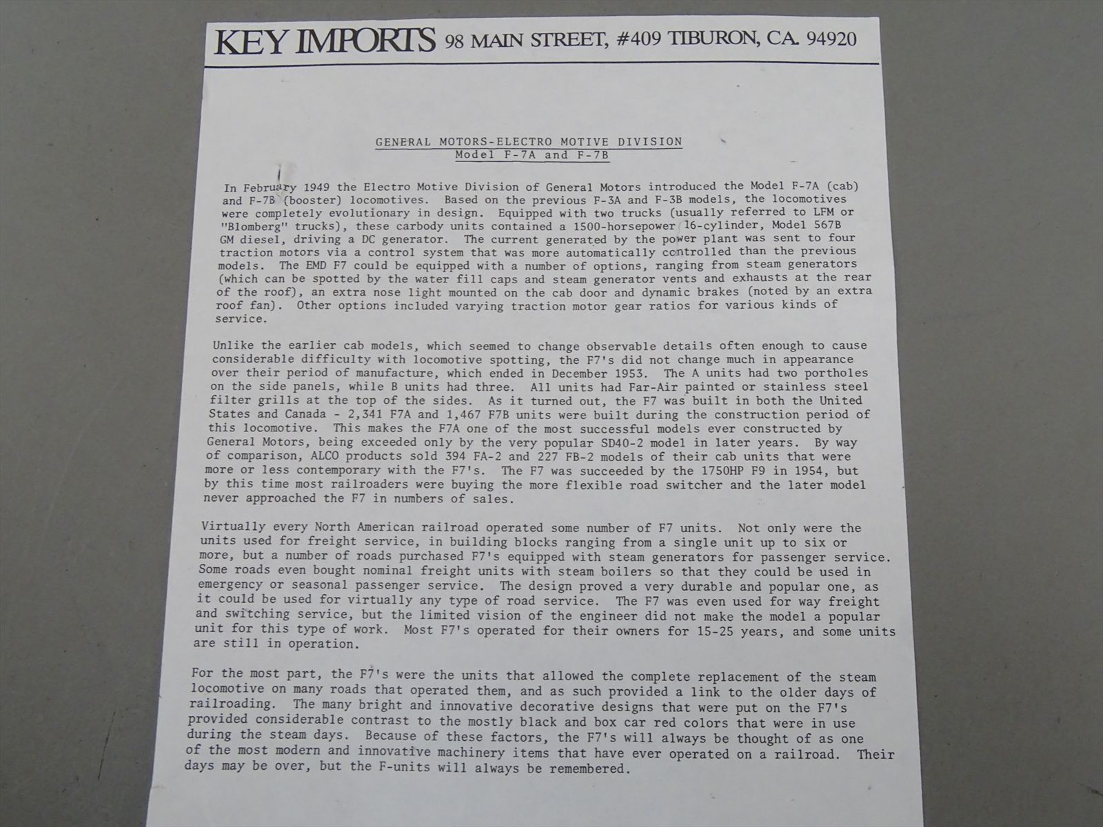 O Brass Model - Key CS#78 SP Southern Pacific F7 F7A F7B A-B Set Black ...