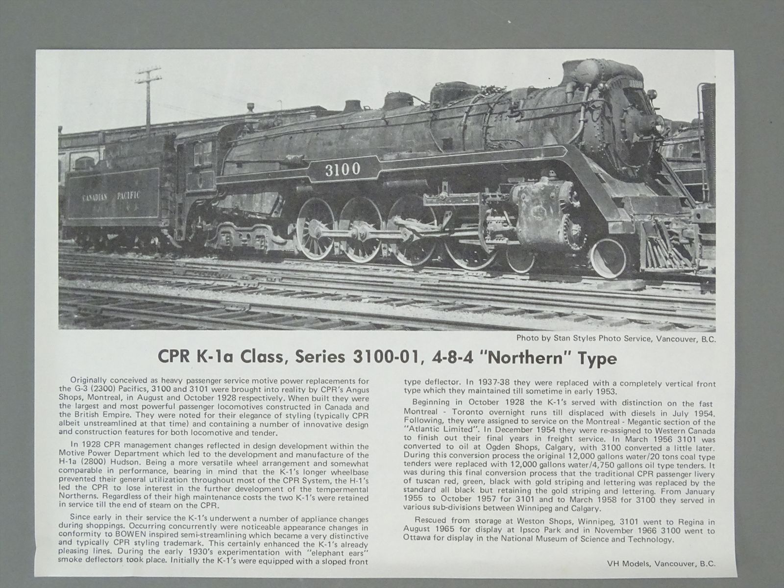 HO Brass Model - VH CP CPR Canadian Pacific K-1a 4-8-4 #3100 Elesco FWH ...