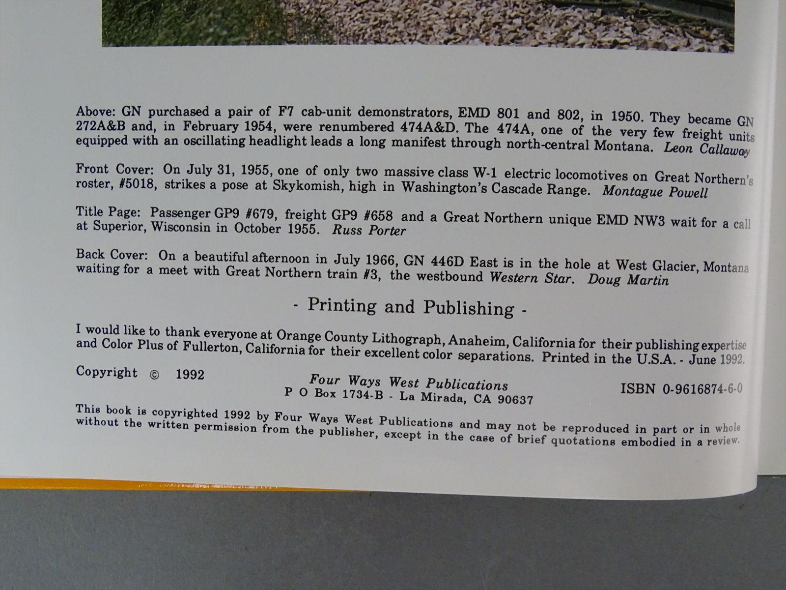 Railroad Book - Great Northern Color Pictorial Vol. 1 - Joseph W. Shine ...