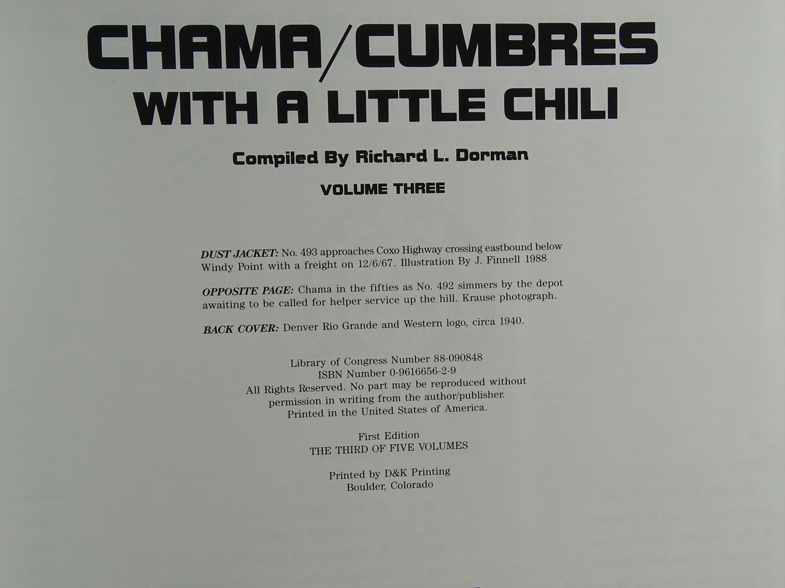Railroad Book - Chama / Cumbres With a Little Chili Vol. 3 - Richard L ...