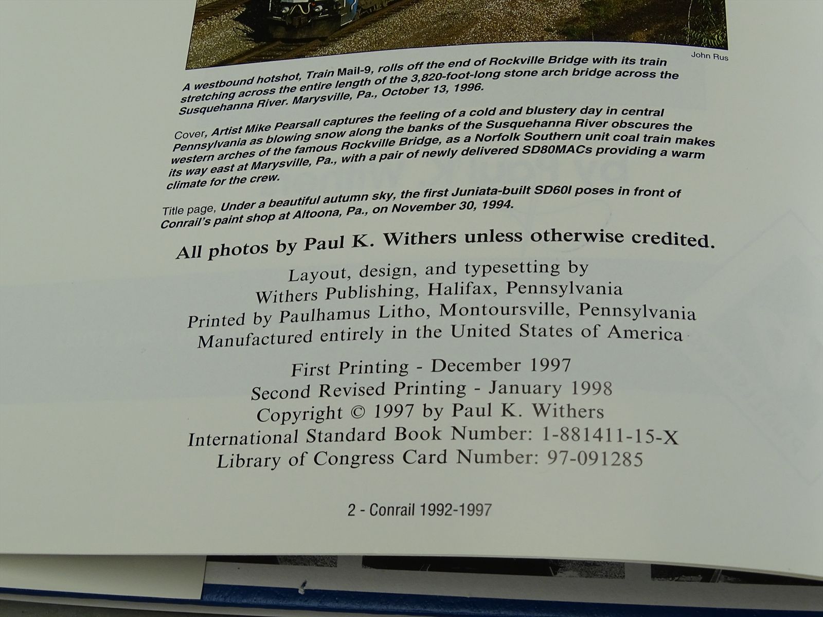 Railroad Book - Conrail the Final Years - Paul Withers - SIGNED