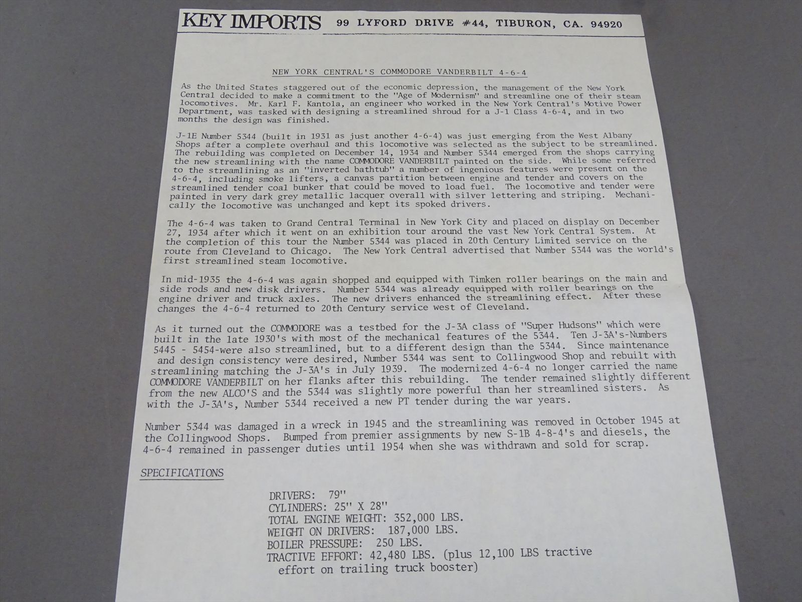 HO Brass Model - Key NYC New York Central 4-6-4 Commodore Vanderbilt ...