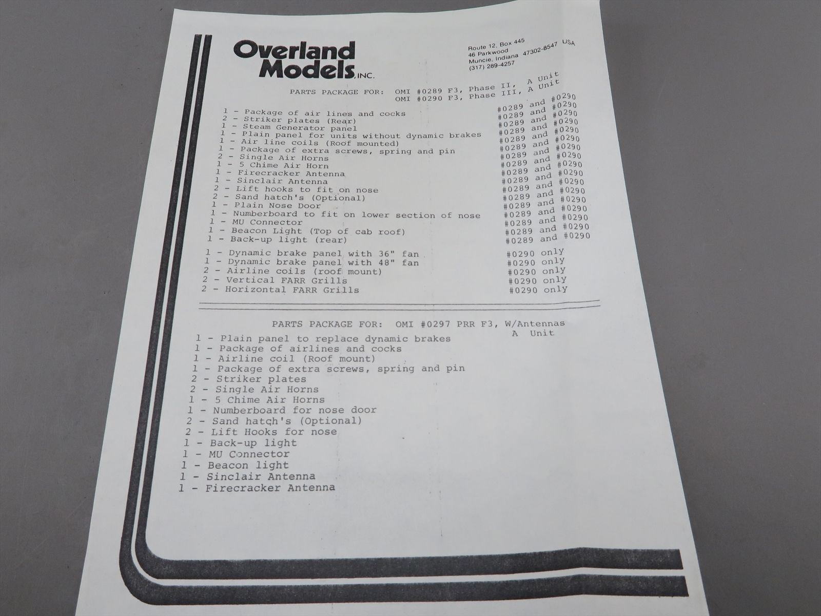 O Brass Model - OMI 0297 PRR Pennsylvania EMD F3 A Unit Phase III ...