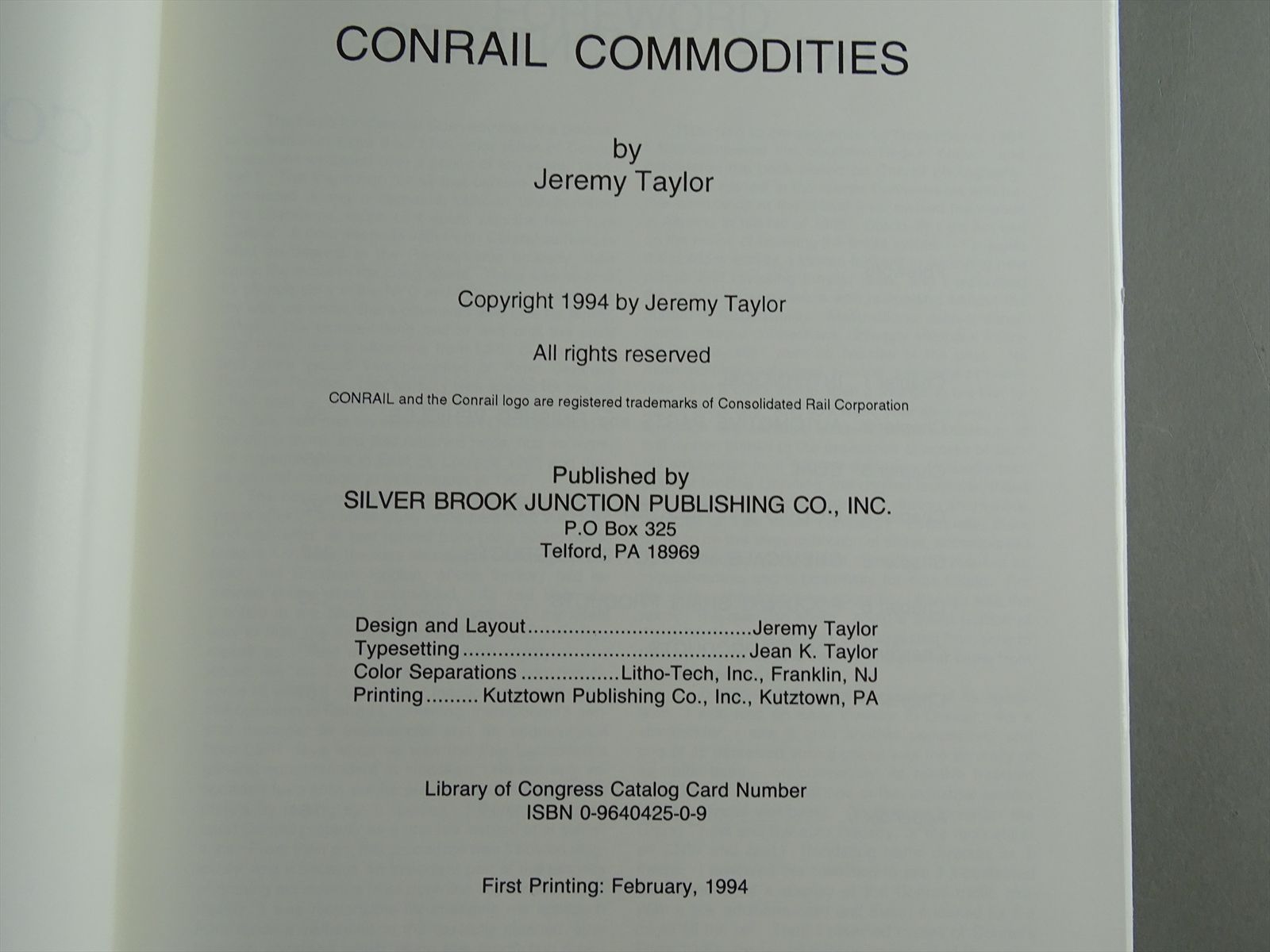 Railroad Book - Conrail Commodities - Jeremy Taylor - 168 pages