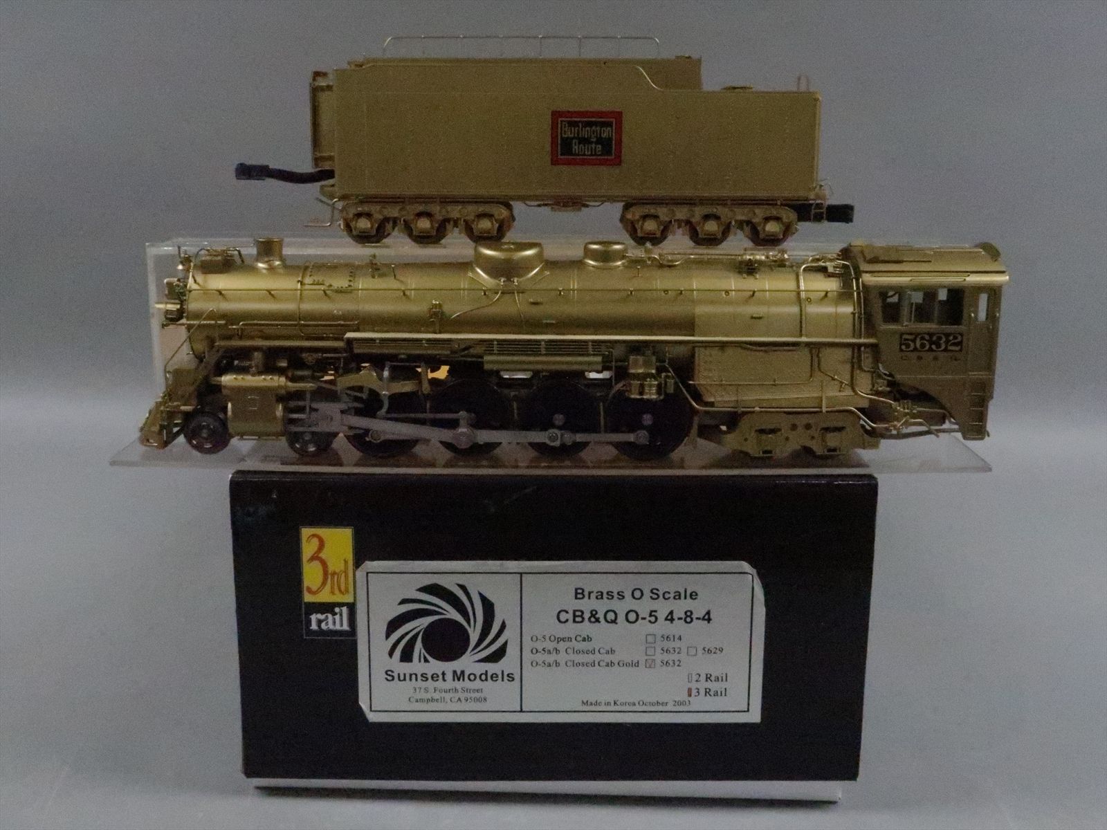 O 3 Rail Brass Model - Sunset CB&Q Burlington O-5 4-8-4 Closed Cab Gold ...