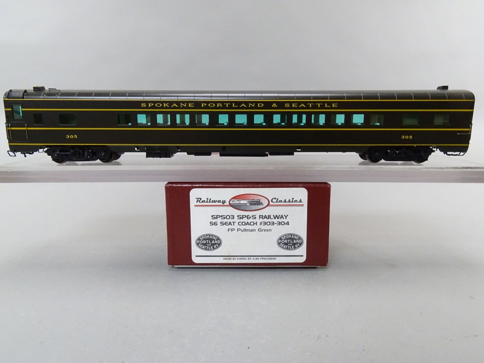 HO Brass Model - RWC SPS03 SP&S Spokane Portland & Seattle 56 Seat Coach #305 Pullman Green - F ...
