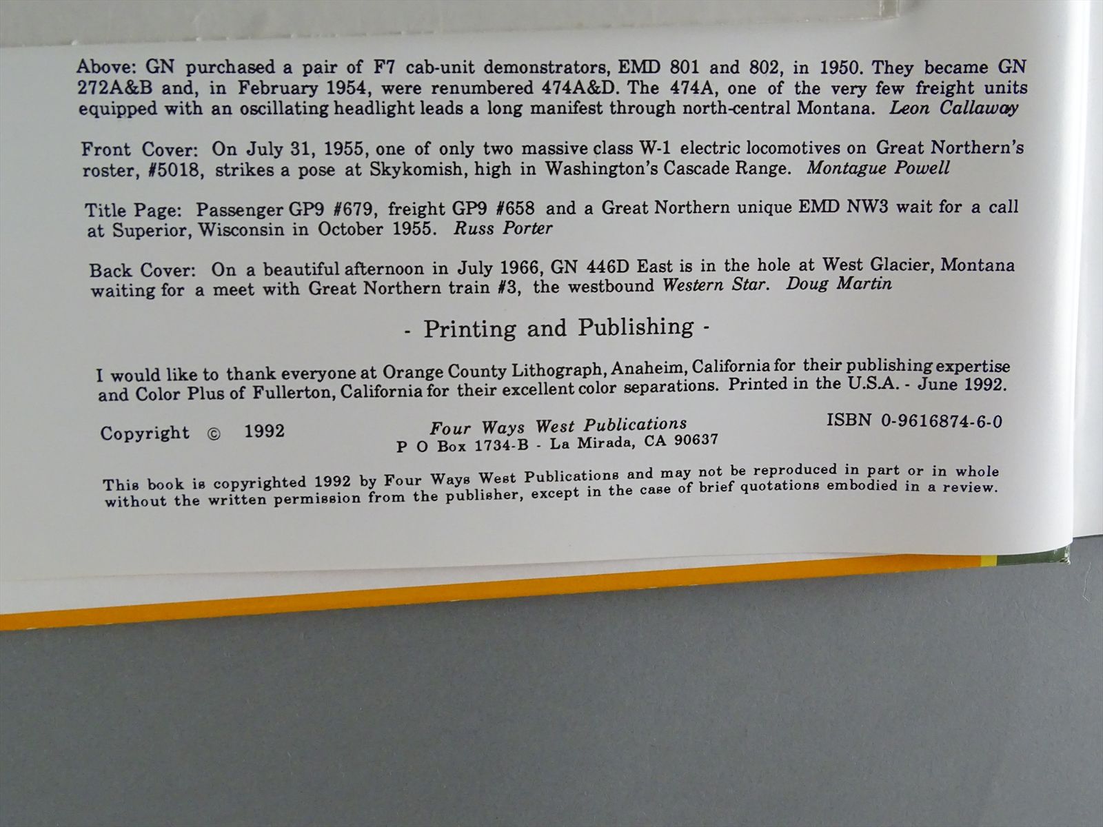 Railroad Book - Great Northern Color Pictorial Vol. 1 - Joseph W. Shine ...