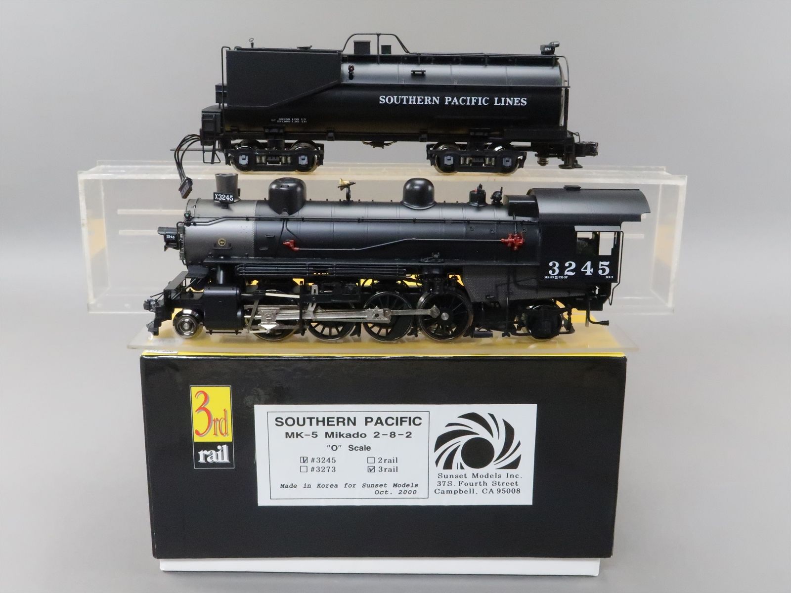 O 3-Rail Brass Model - Sunset SP Southern Pacific MK-5 Mikado 2-8-2 #3245 - F/P + Sound - 2000 ...