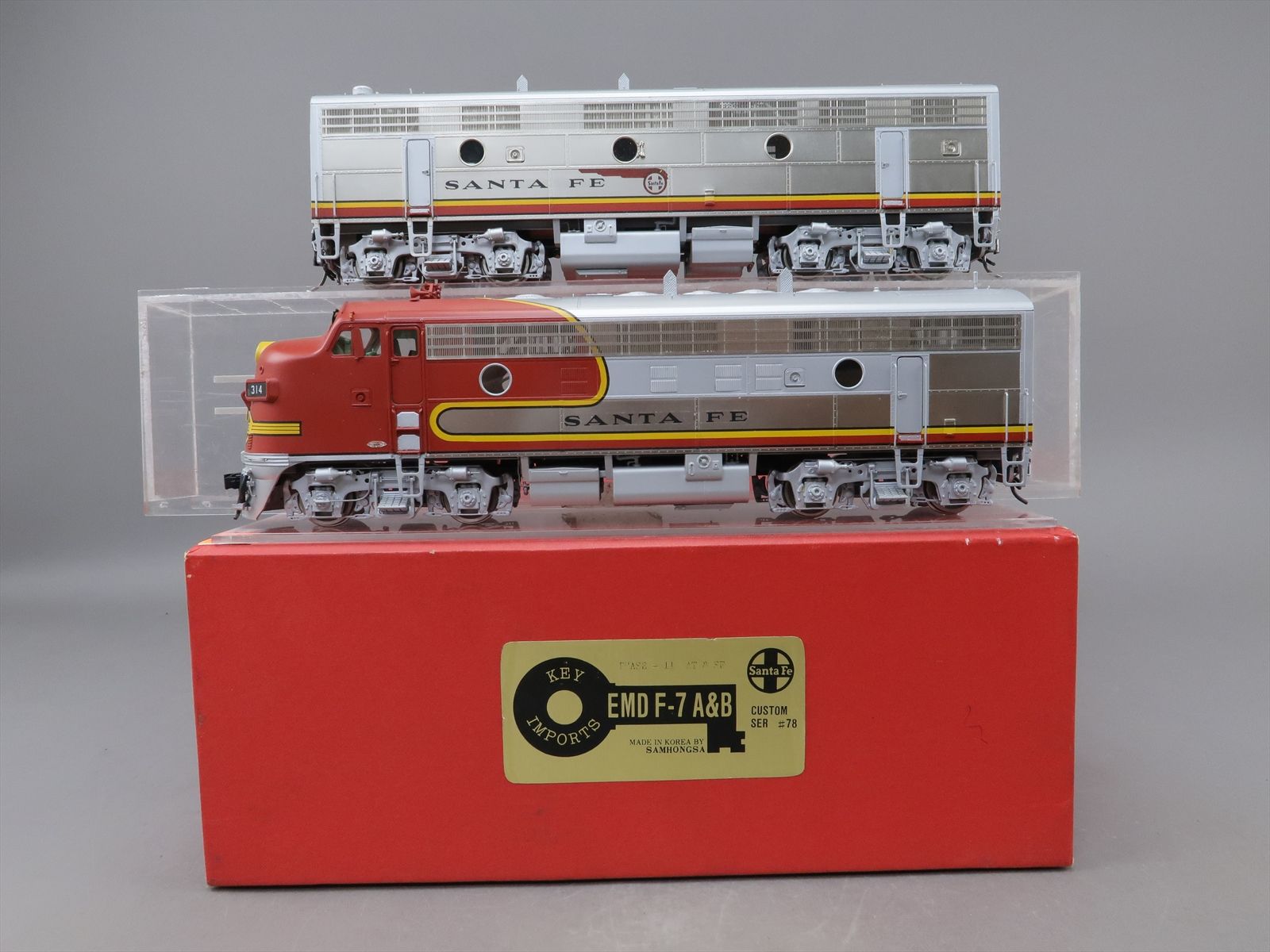O Brass Model - Key CS#78 AT&SF Santa Fe EMD F7 F7A F7B A-B Set Phase II Warbonnet #314 - F/P ...