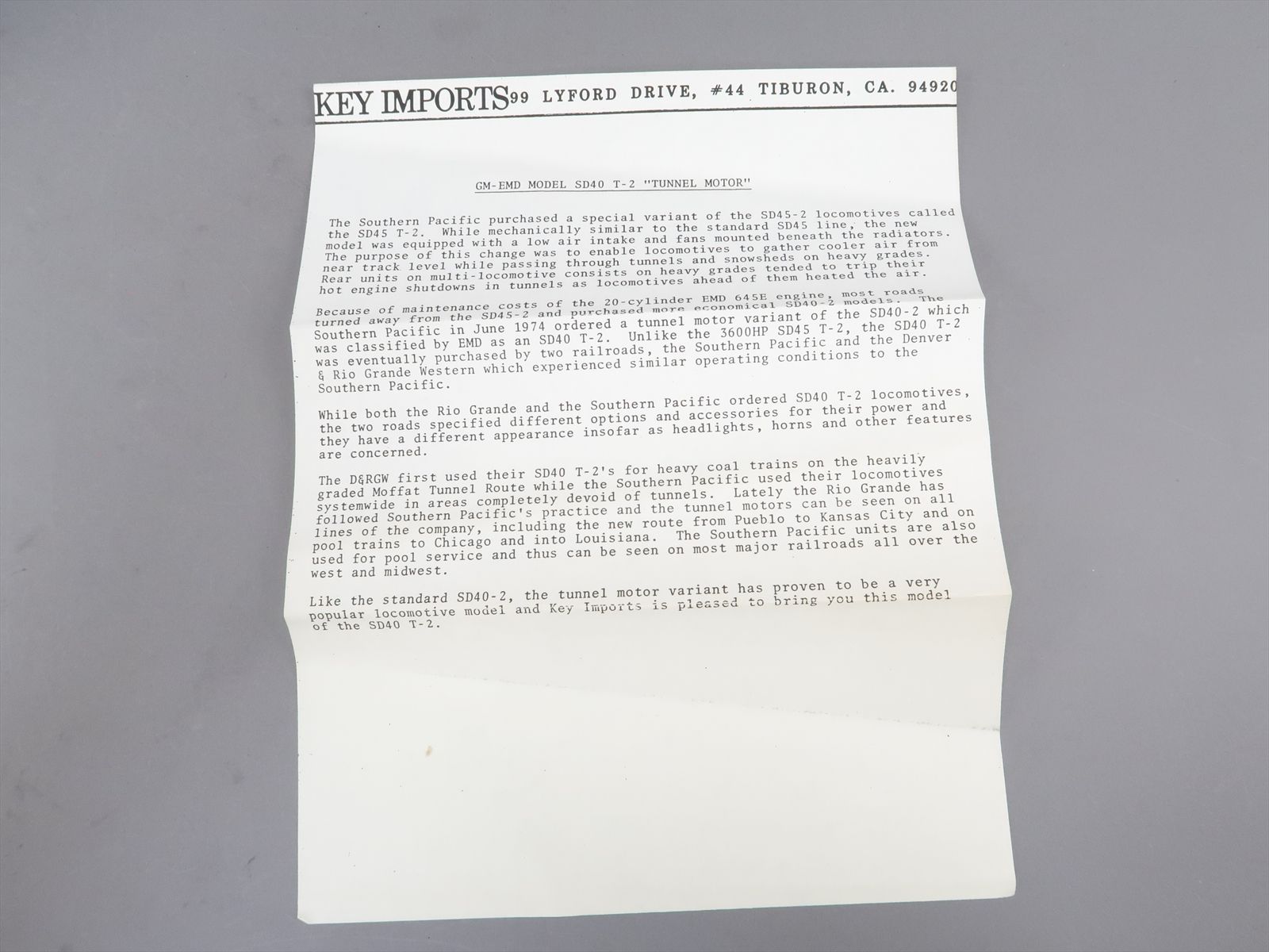 HO Brass Model - Key SP Southern Pacific EMD SD-40T-2 Long Nose Version - Unpainted - 1985 Run ...