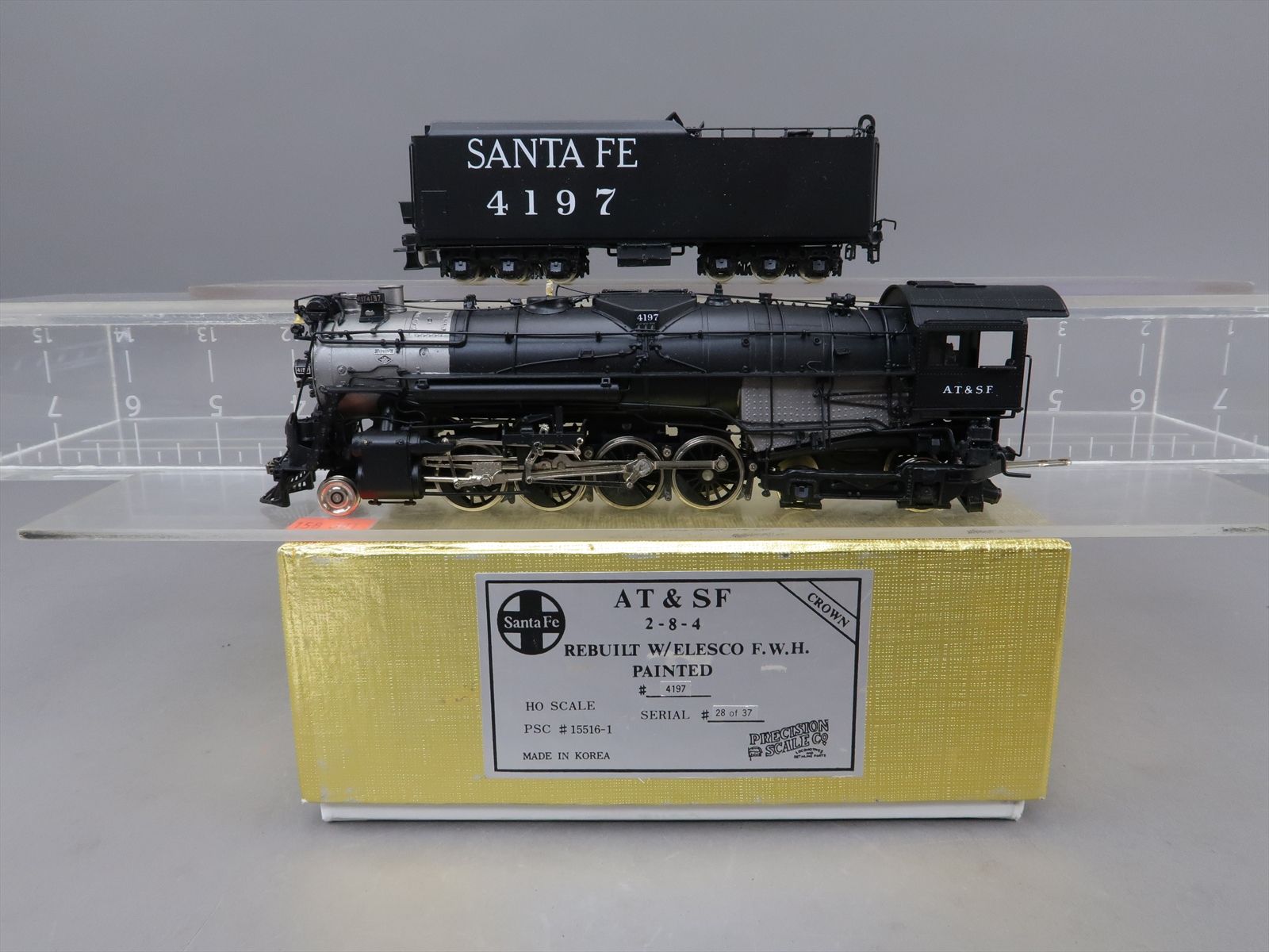 HO Brass Model - PSC 15516-1 AT&SF Santa Fe 2-8-4 Rebuilt w/ Elesco FWH #4197 - F/P - 1995 Run ...