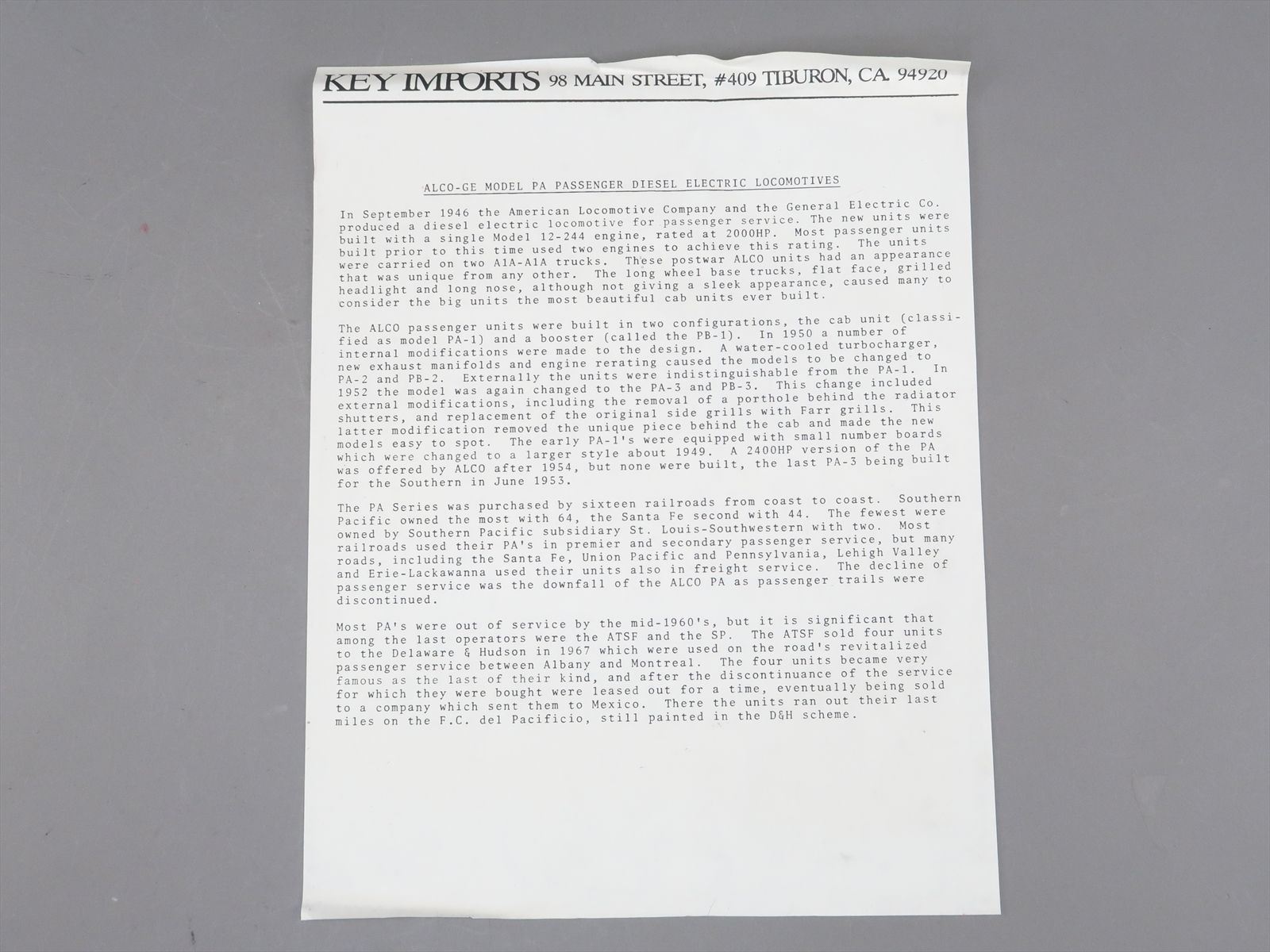 HO Brass Model - Key CS#83 SP Southern Pacific PA-3 PB-3 A-B-A Set Daylight #6031 / #5922 ...