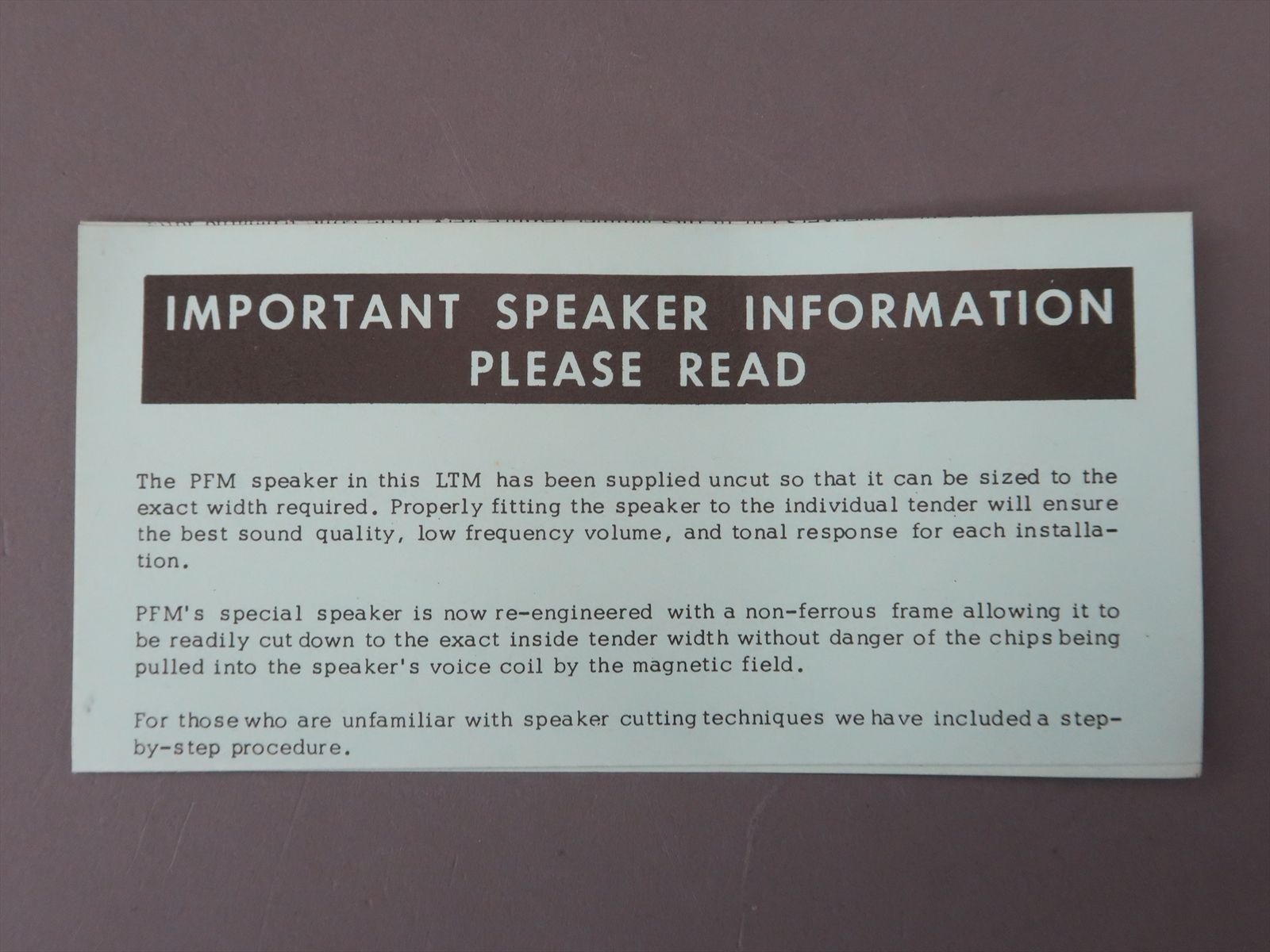 HO Brass Parts - PFM Sound LTM Module and Speaker