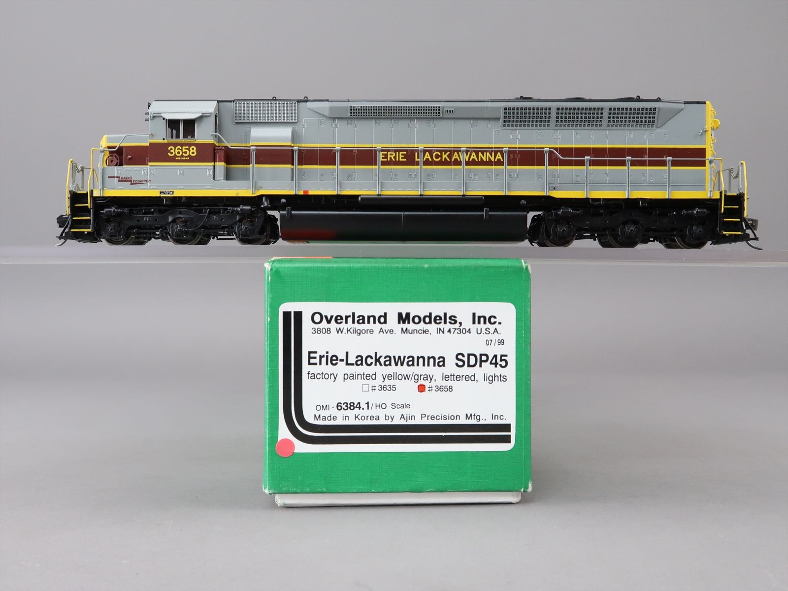 HO Brass Model - OMI 6384.1 EL Erie Lackawanna SDP45 Yellow / Gray #3658 - F/P - 1999 Run - Ajin