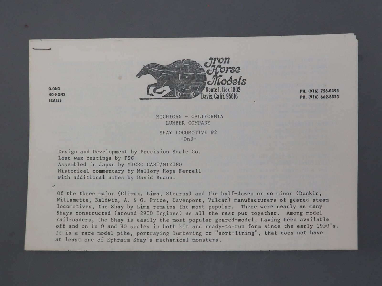 On3 Brass Model - PSC Mich-Cal Michigan - California 2-Truck Shay #2 ...