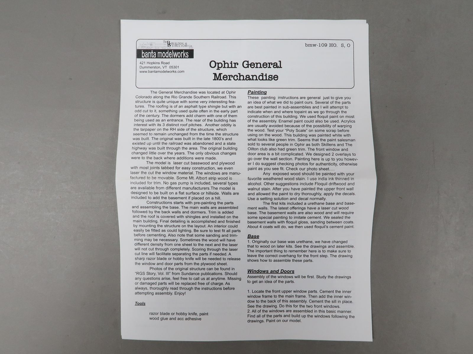 S Craftsman Kit - Banta 109-S Ophir General Merchandise Store ...