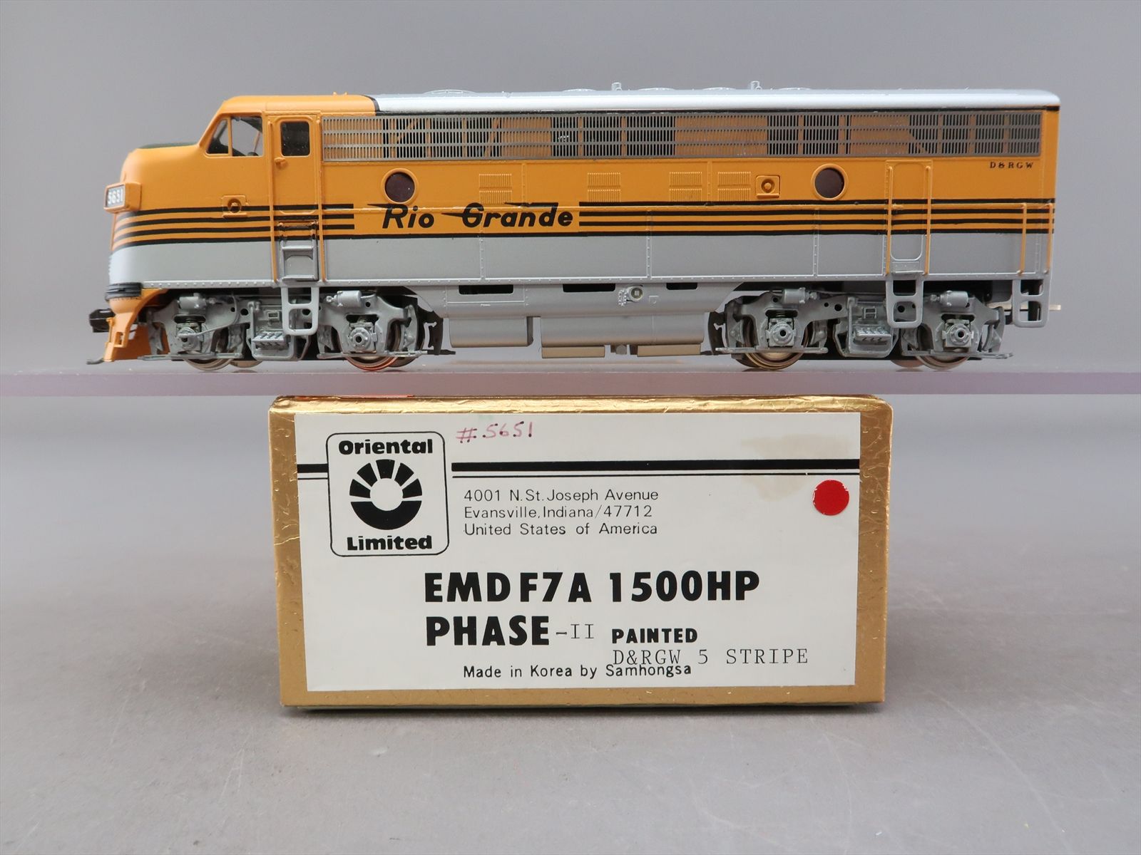 HO Brass Model - Oriental D&RGW Rio Grande EMD F7 F7A 1500HP Phase II - F/P - 1987 Run - Samhongsa