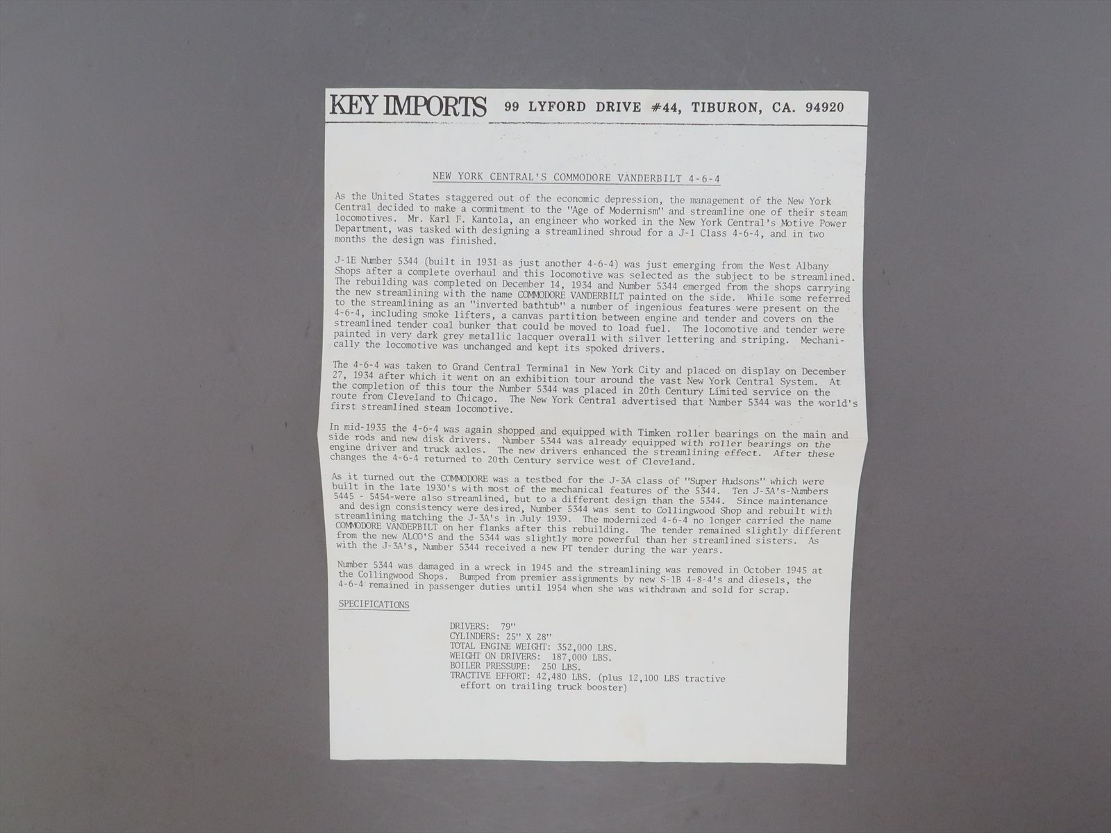 HO Brass Model - Key NYC New York Central 4-6-4 Commodore Vanderbilt ...
