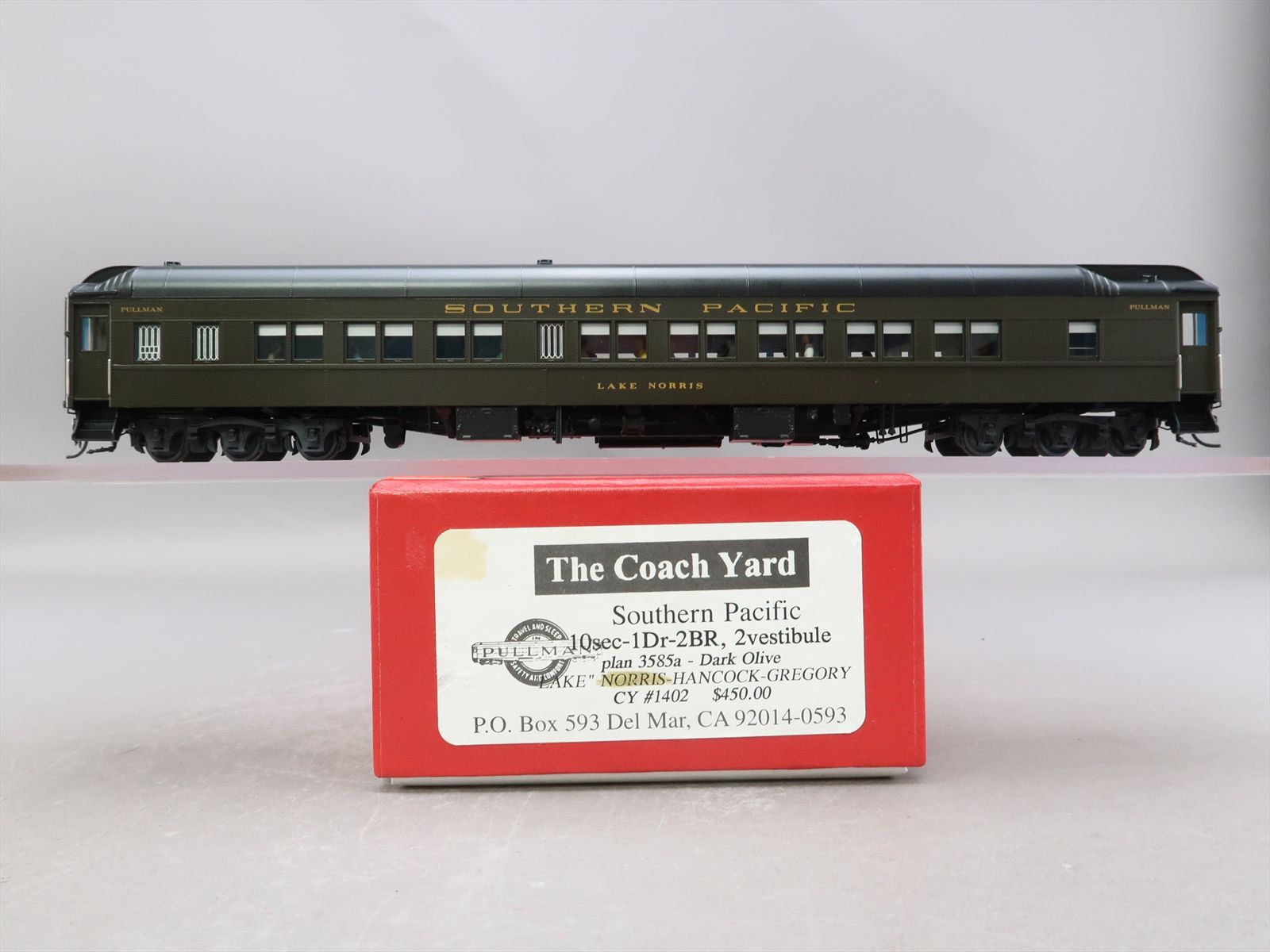 HO Brass Model - TCY 1402 SP Southern Pacific 10-1-2 Sleeper Dark Olive Pullman LAKE NORRIS - F ...