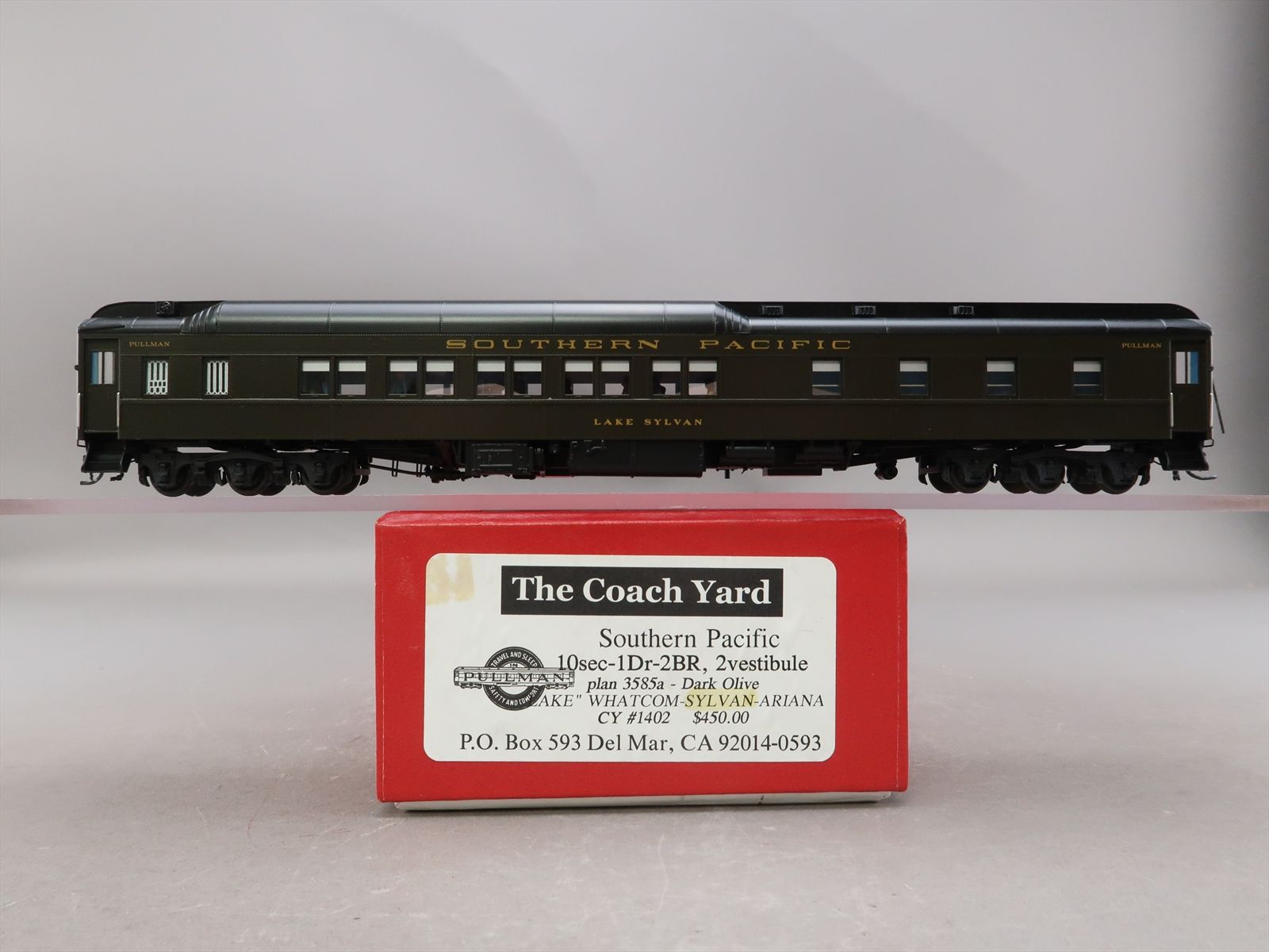 HO Brass Model - TCY 1402 SP Southern Pacific 10-1-2 Sleeper Dark Olive Pullman Lake Sylvan - F ...
