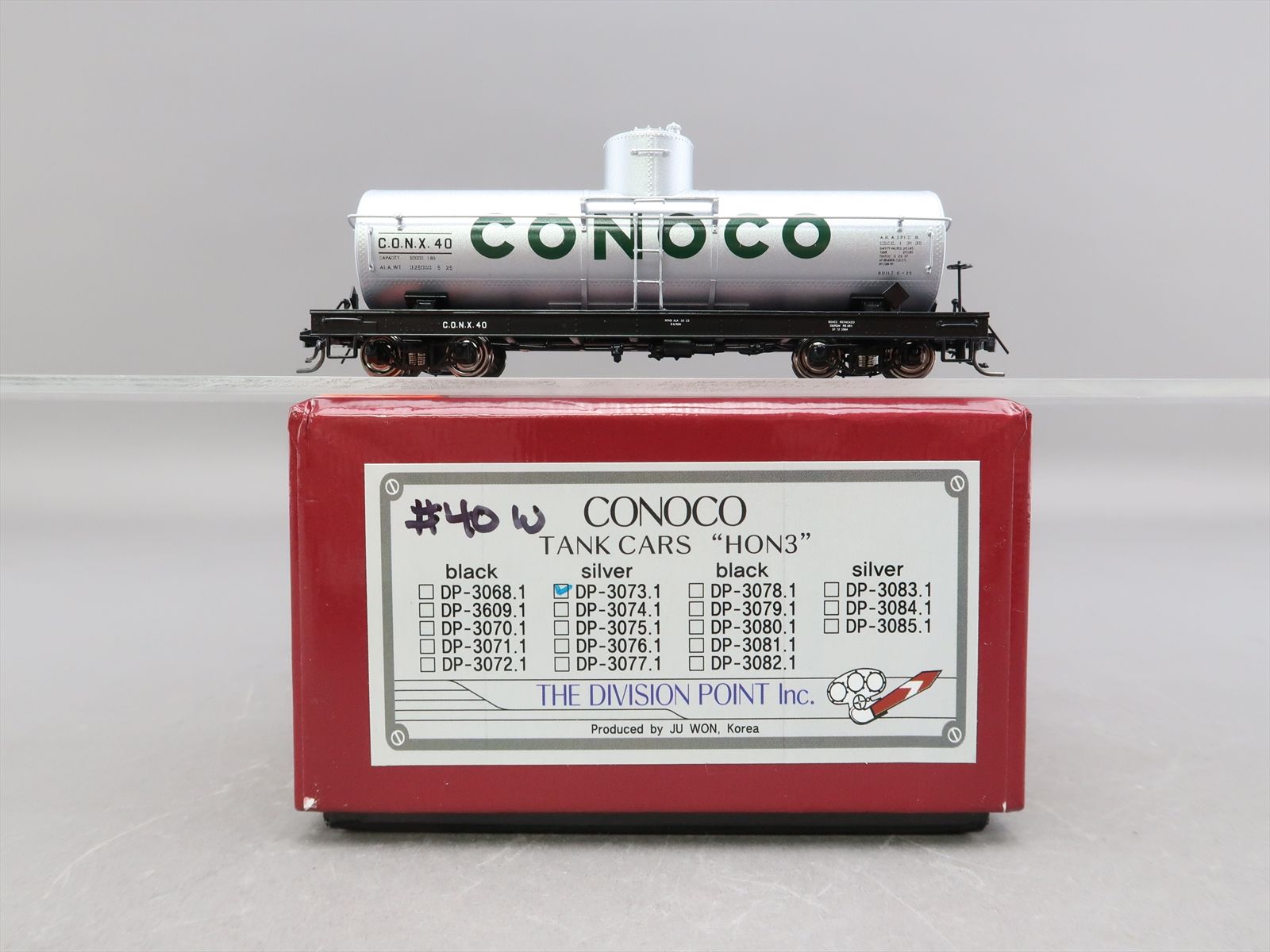 HOn3 Brass Model - DP 3073.1 CONX Conoco Tank Car #40 Wide Dome - F/P Silver - 2019 Run - Juwon