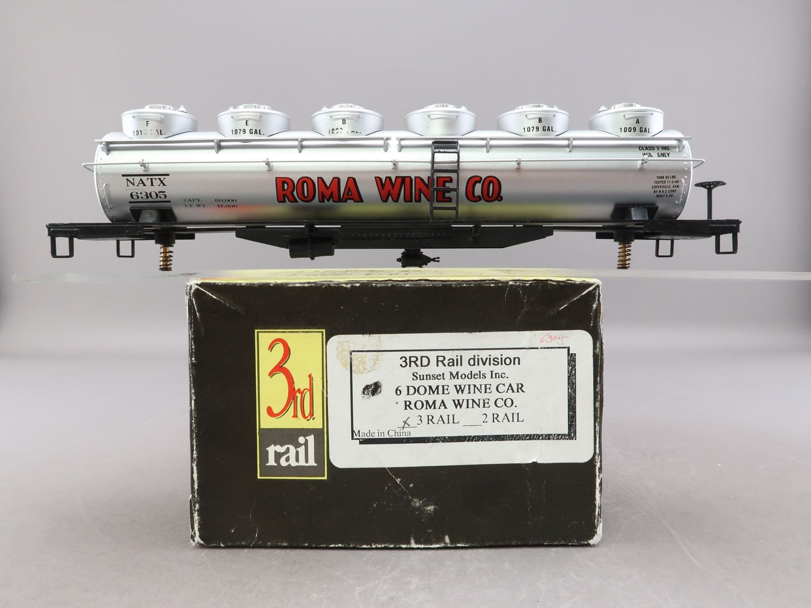 O 3-Rail Brass Model - Sunset NATX Roma Wine Co. 6-Dome Tank Car #6305 ...