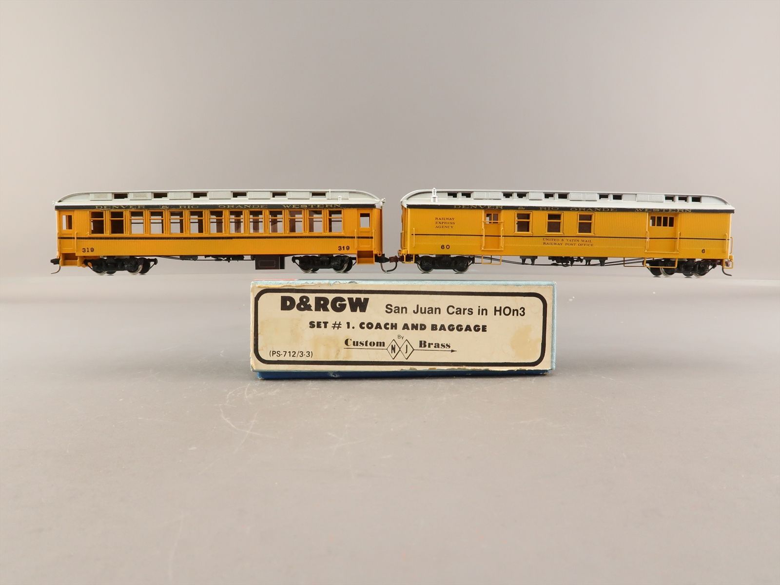 HOn3 Brass Model - NJCB PS-712/3-3 D&RGW Rio Grande San Juan Coach & Baggage Set #1 #60 / #319 ...