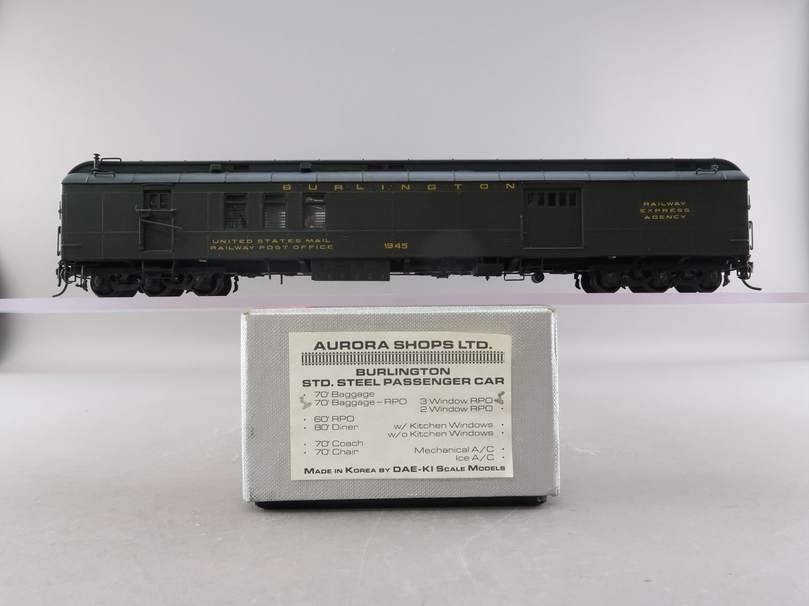 HO Brass Model - Aurora CB&Q Burlington 70' Baggage RPO 3 Window Version #1945 - Fair Custom - Daeki