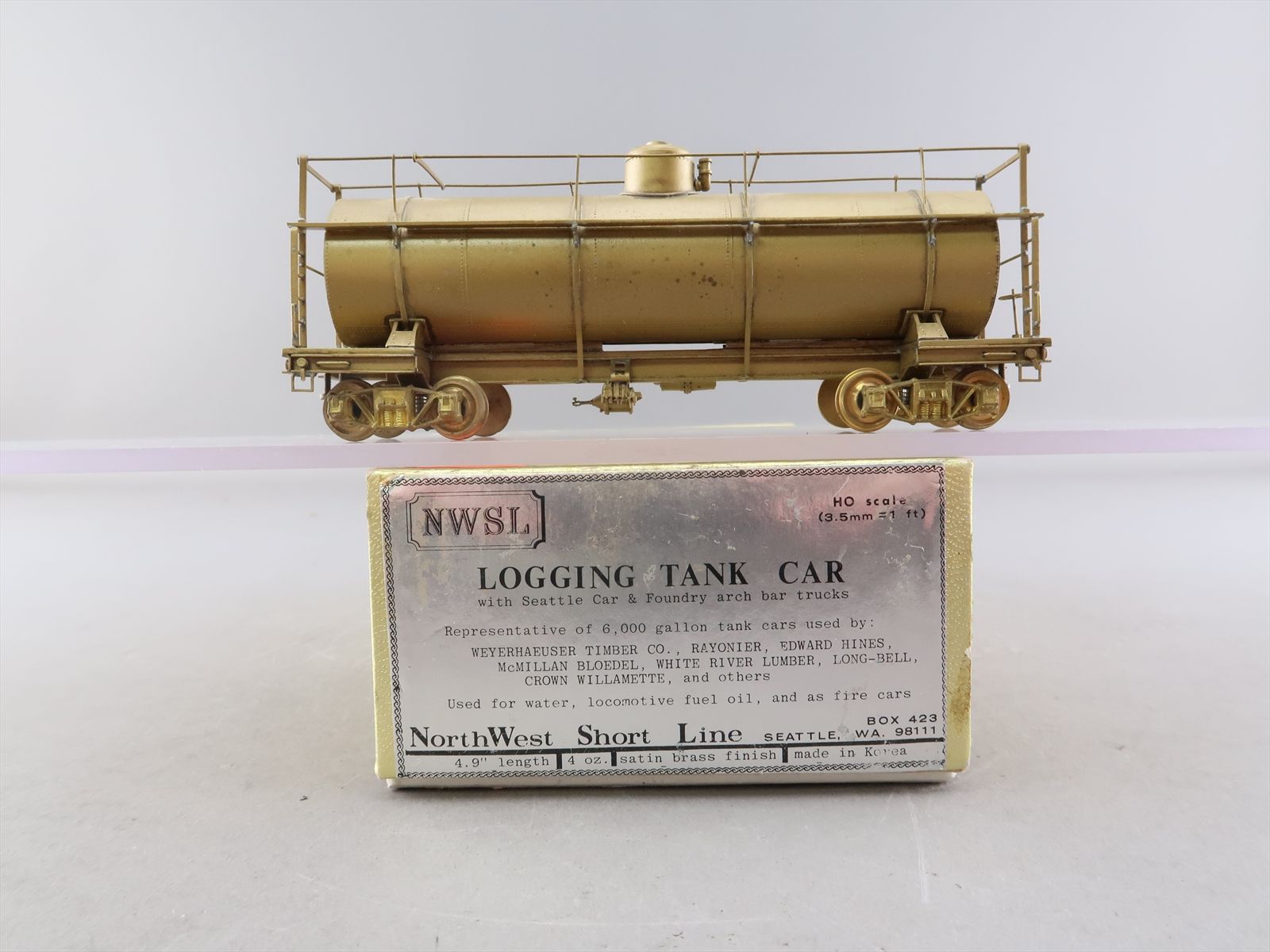HO Brass Model - NWSL 10000 Gallon Logging Tank Car Misc. Roads ...