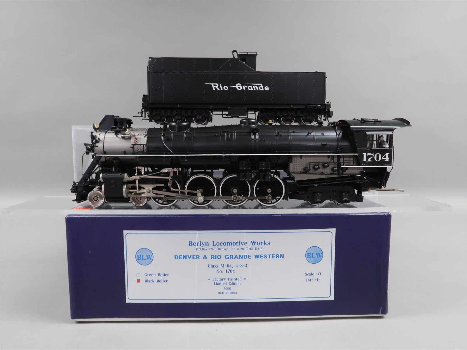 O Brass Model - BLW Berlyn D&RGW Rio Grande M-64 4-8-4 Black #1704 - F/P - 2000 Run - Made in Korea