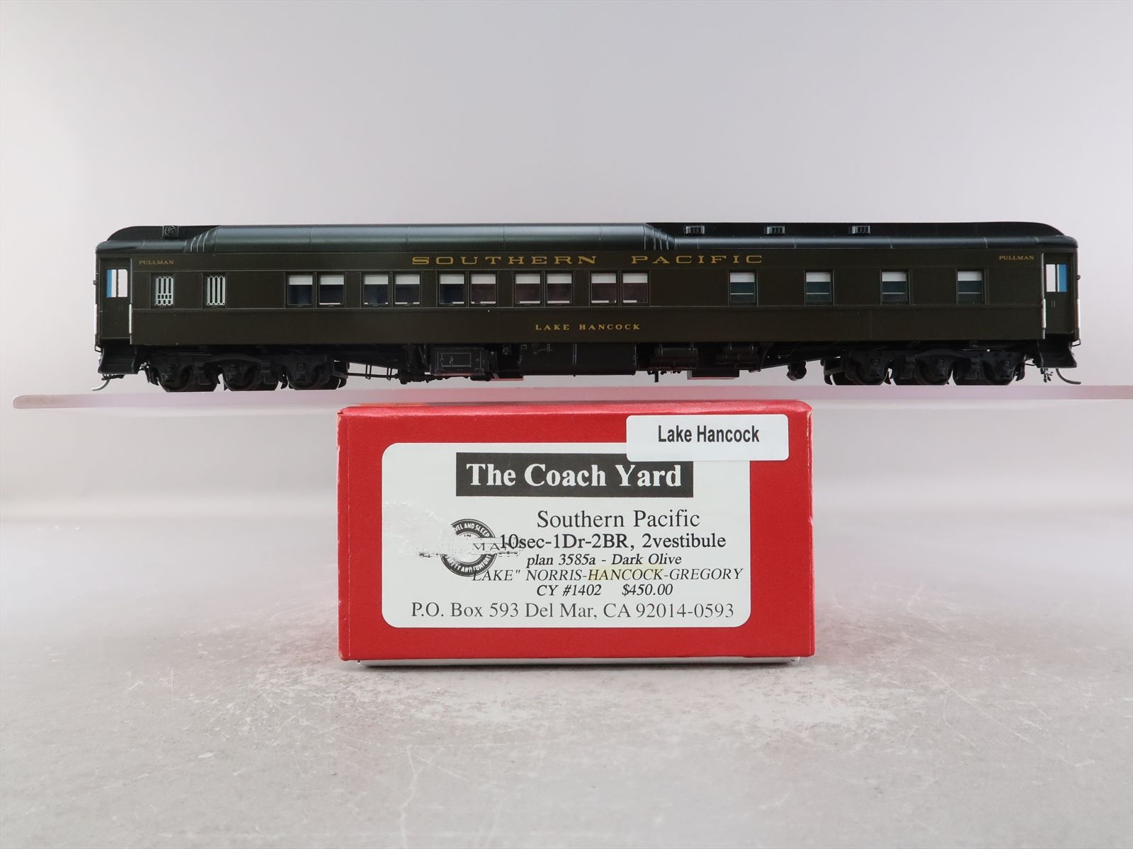 HO Brass Model - TCY 1402 SP Southern Pacific 10-1-2 Sleeper Dark Olive Pullman Lake Hancock - F ...