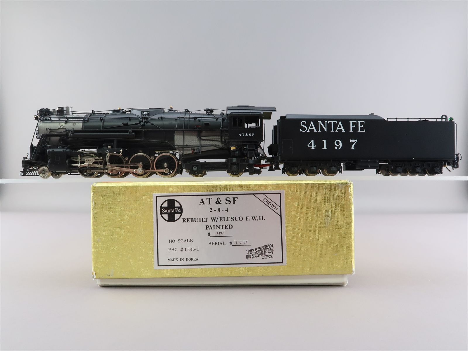 HO Brass Model - PSC 15516-1 AT&SF Santa Fe 2-8-4 Rebuilt w/ Elesco FWH #4197 - F/P - 1995 Run ...