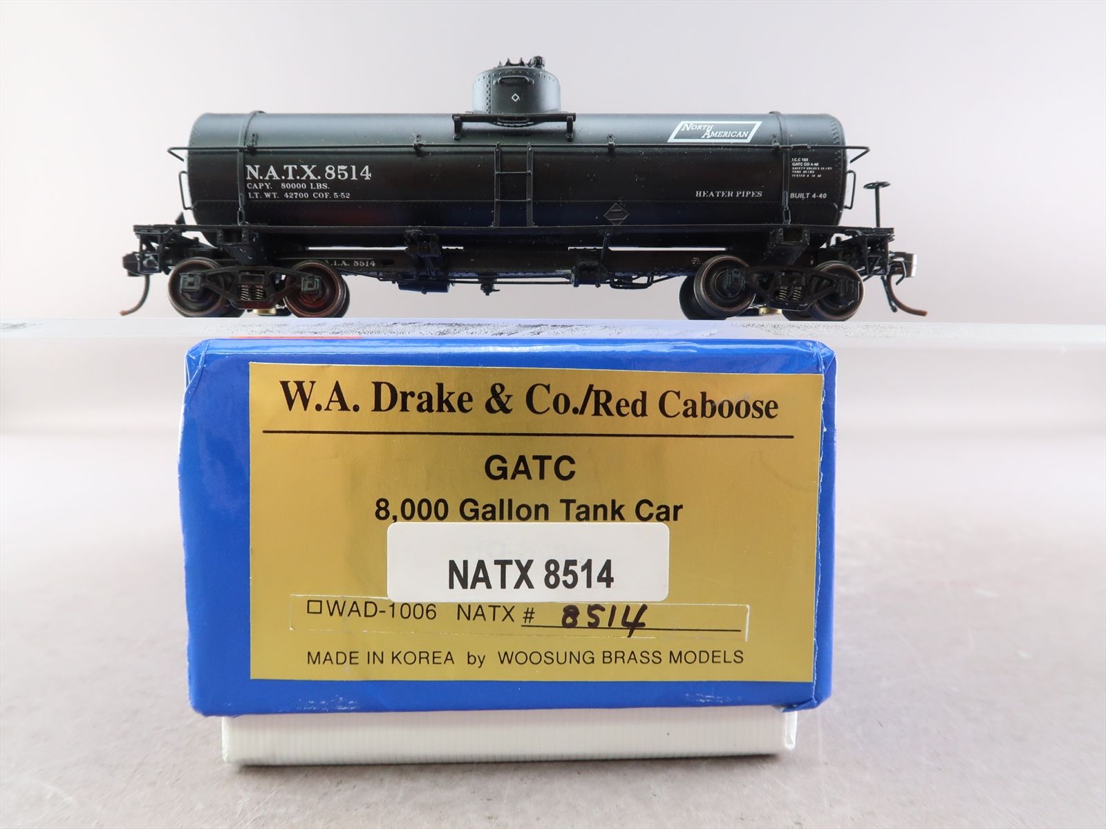 HO Brass Model - WAD Drake WAD-1006 NATX 8,000 Gallon Tank Car #8514 - F/P - Woo Sung