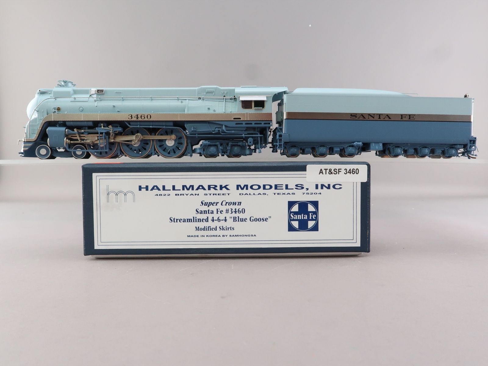 HO Brass Model - Hallmark Super Crown AT&SF Santa Fe Streamlined Blue Goose 4-6-4 #3460 Modified ...